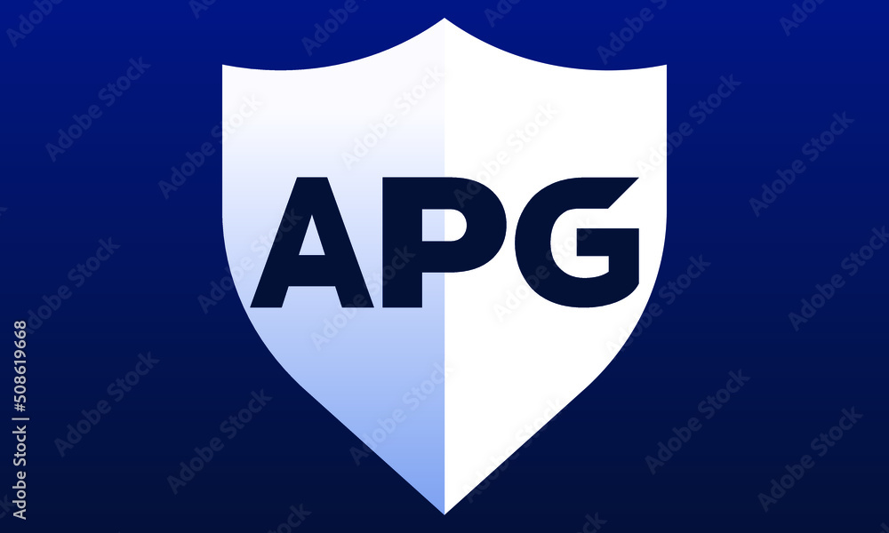 APG shield logo design on blue background vector template | monogram ...