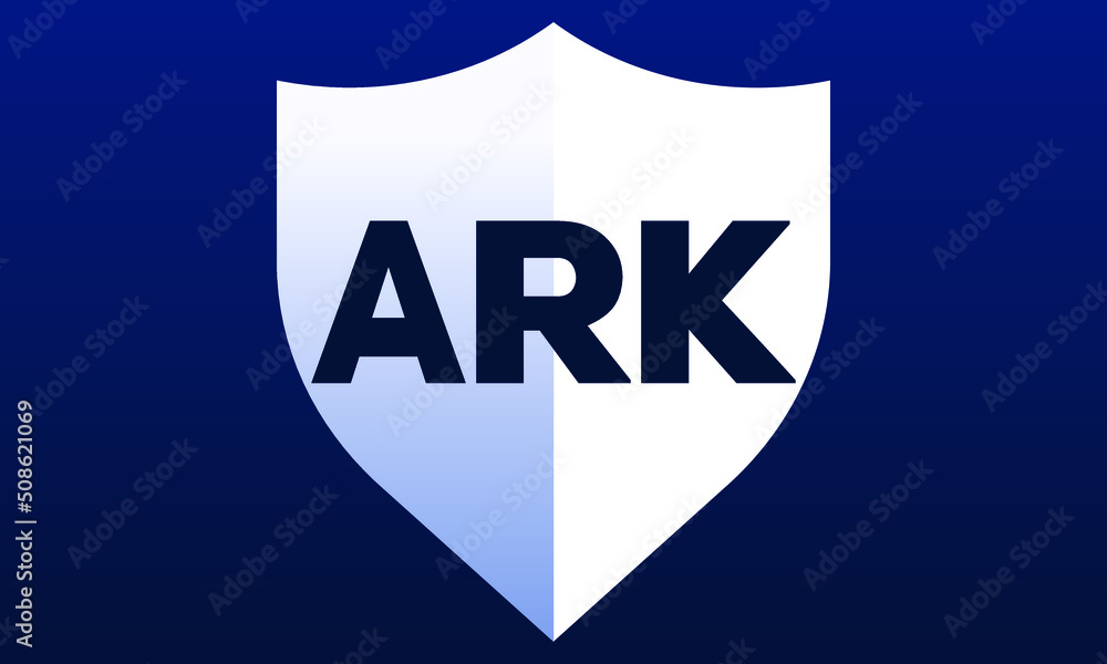 ARK shield logo design on blue background vector template | monogram ...