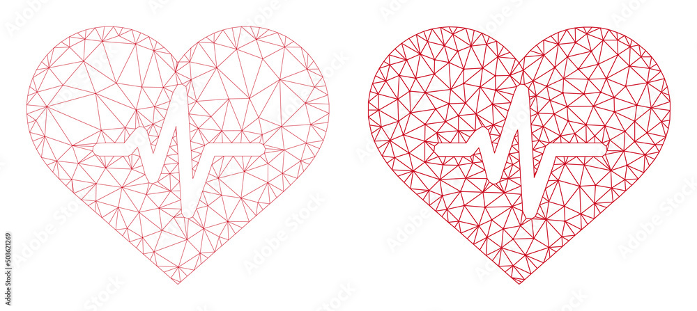 Polygonal mesh heart pulse icons. Flat model versions are created from ...