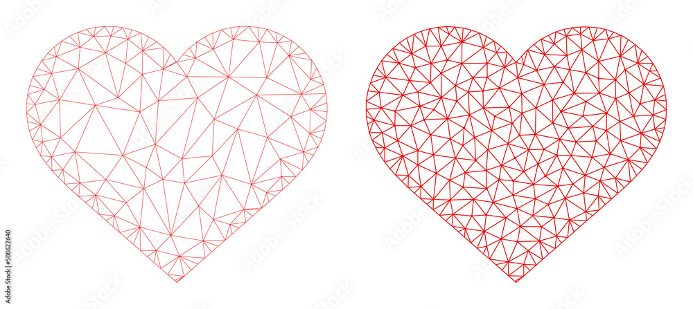 Polygonal mesh love heart icons. Flat model versions are created from ...