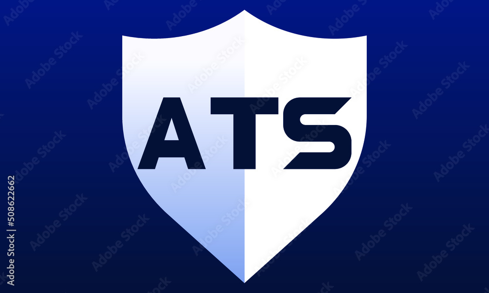 ATS shield logo design on blue background vector template | monogram ...