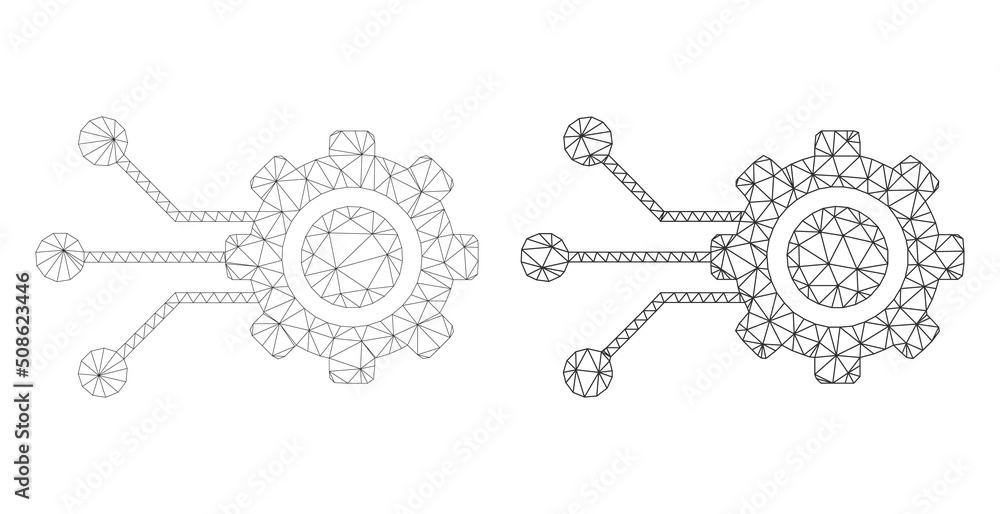 Polygonal mesh gear connectors icons. Flat carcass variants created ...