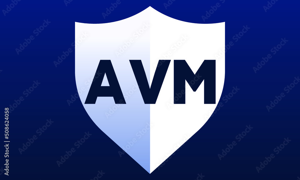 AVM shield logo design on blue background vector template | monogram ...