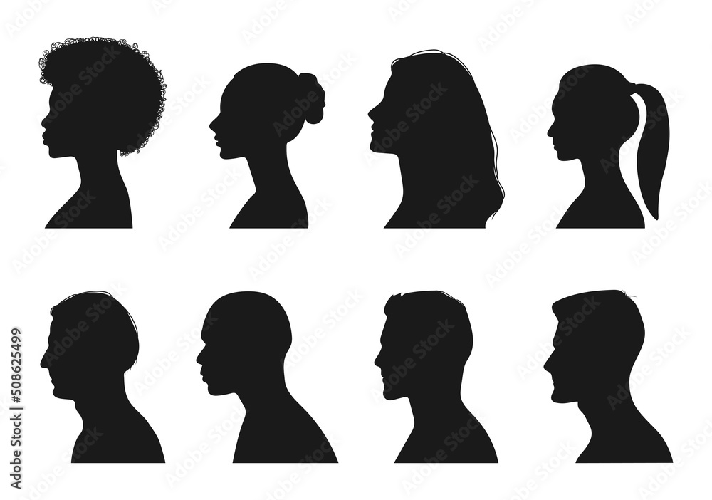 Vector silhouette of set of profile face of different people. Stock ...