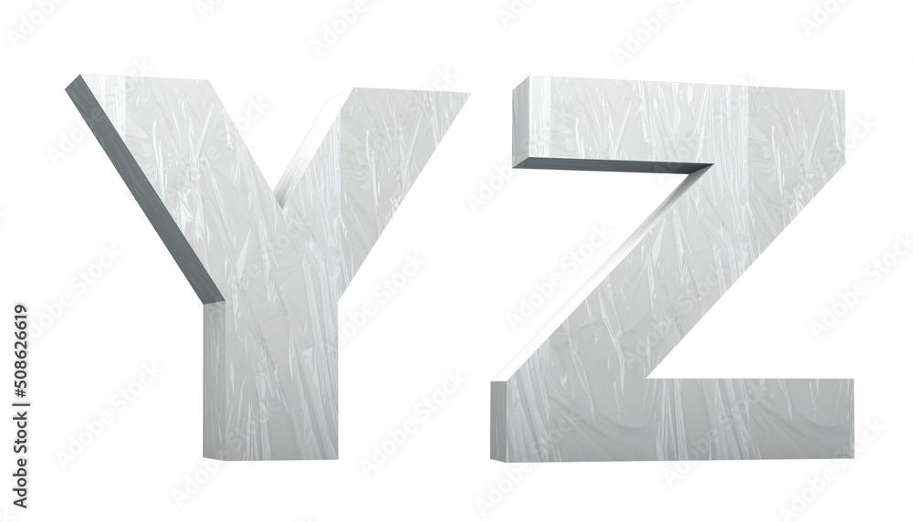 Plasticized alphabet. Letters Y, Z. White or clear plastic font ...
