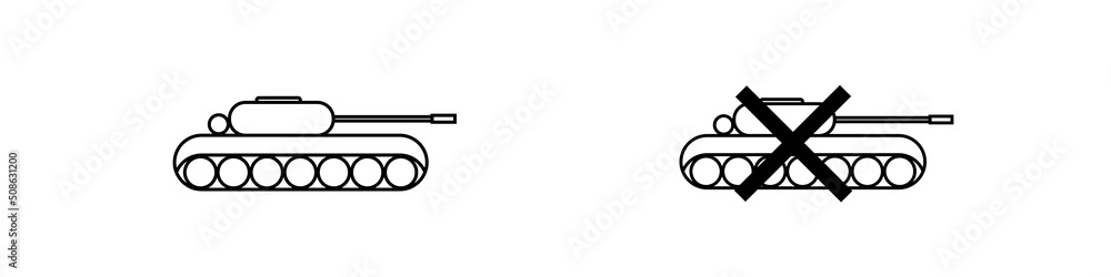 Tank icon. Set of tanks drawn by black lines on a white background ...