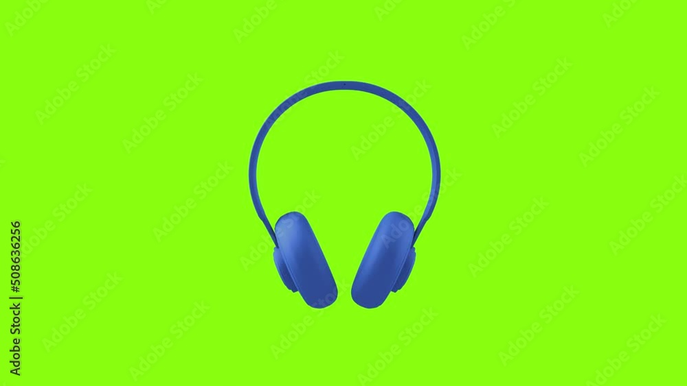 3D rendering animation, Close up of blue headphone rotation isolated on ...