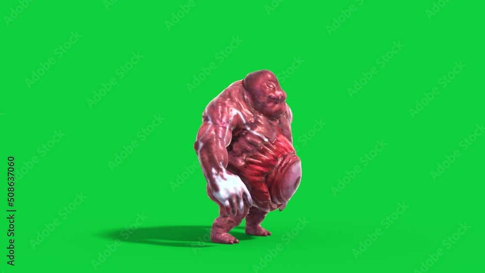 Monster Belly Mouth Green Screen Attacks Loop Side 3D Rendering ...