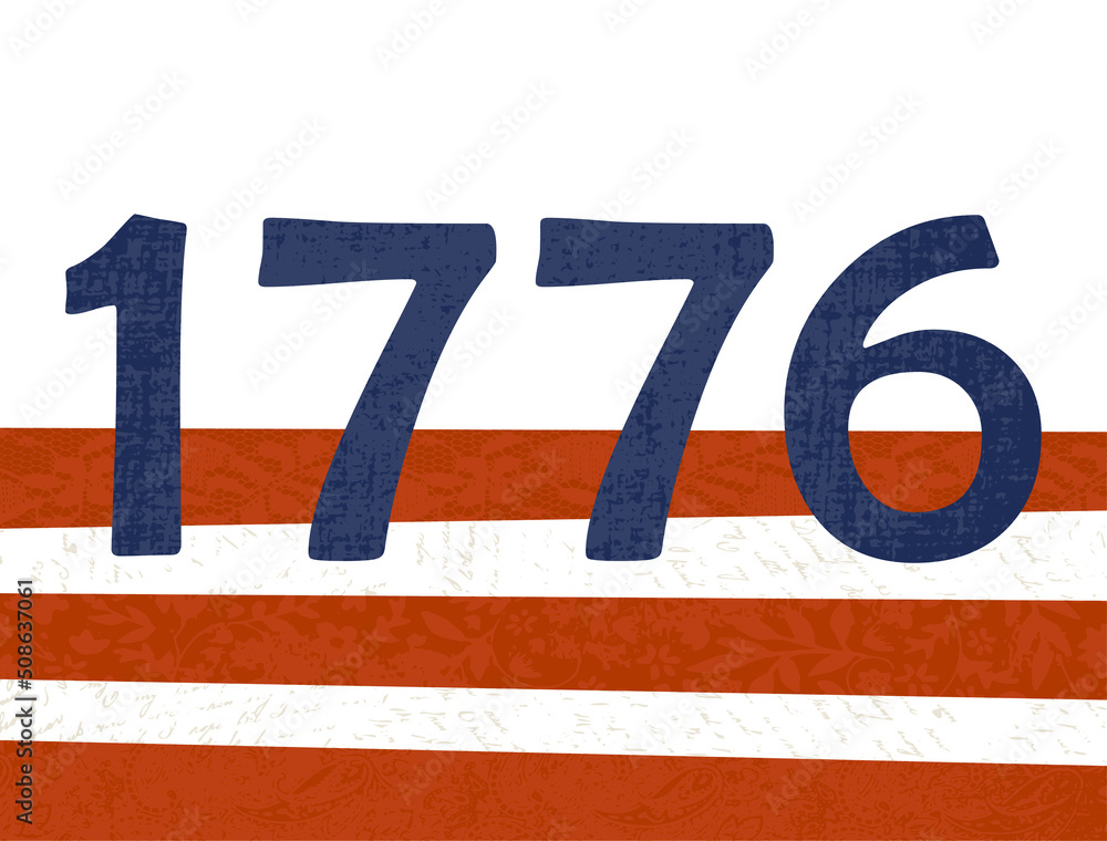 American flag design with 1776, in a cut paper style with textures ...