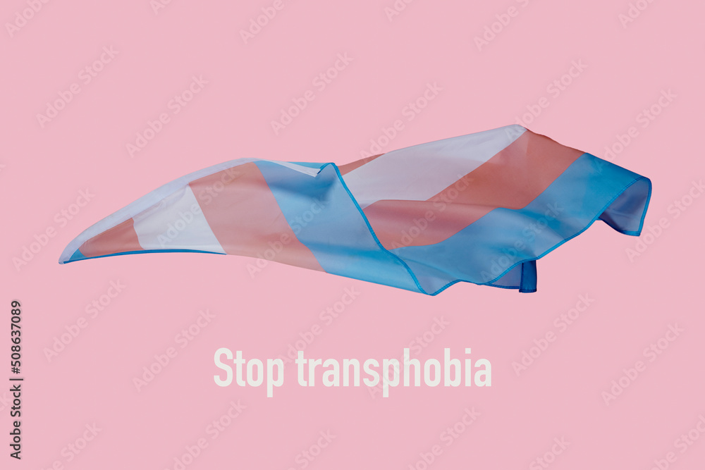 text stop transphobia and transgender pride flag Stock Photo | Adobe Stock
