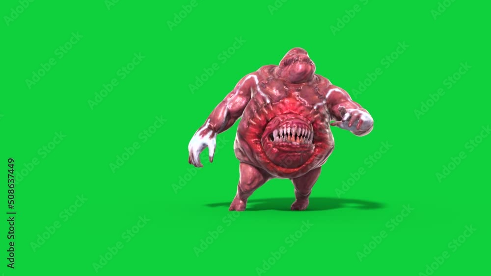 Monster Belly Mouth Green Screen Runs Front 3D Rendering Animation ...