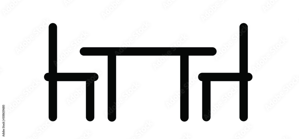 Cartoon stickman, stick figure tables and chairs. Linear symbol of ...