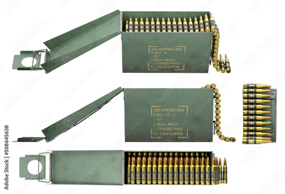 3d render illustration of an opened rifle ammunition box isolated on ...