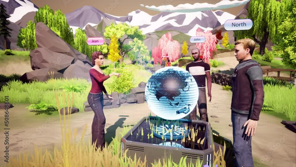Human avatars communicate and interacting in the metaverse. Meetings in ...