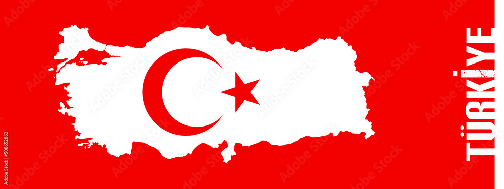 Flat Banner poster design with Flag icon and map of Turkey or Türkiye ...