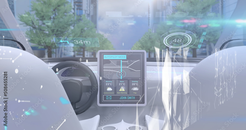 Image of data processing over dashboard in self drive car Stock ...