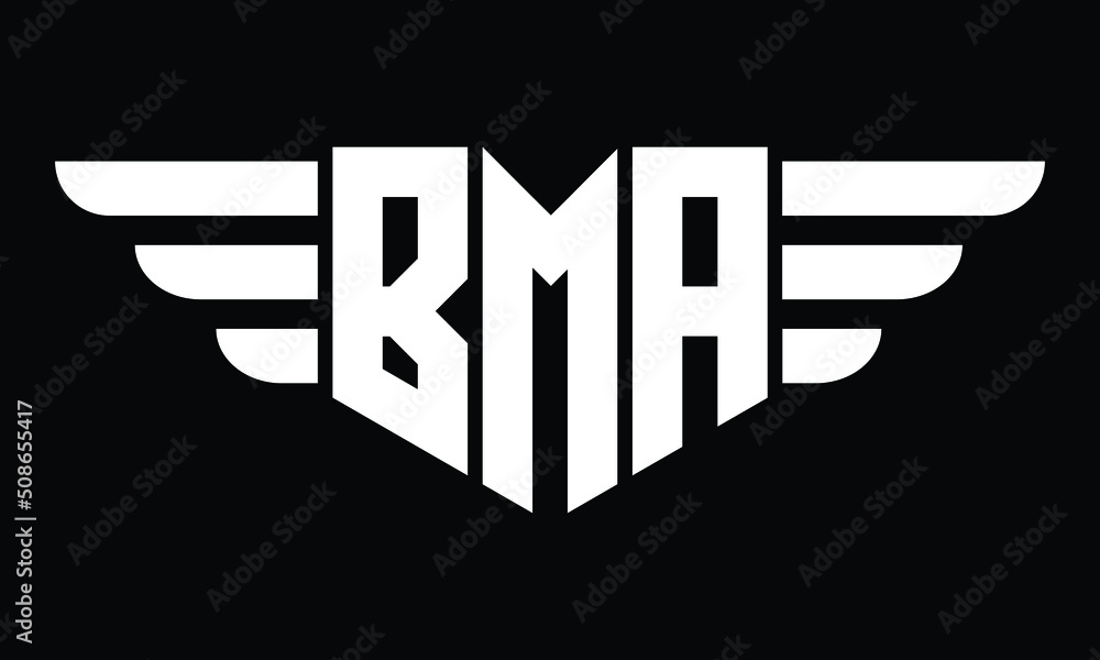 BMA three letter logo, creative wings shape logo design vector template ...