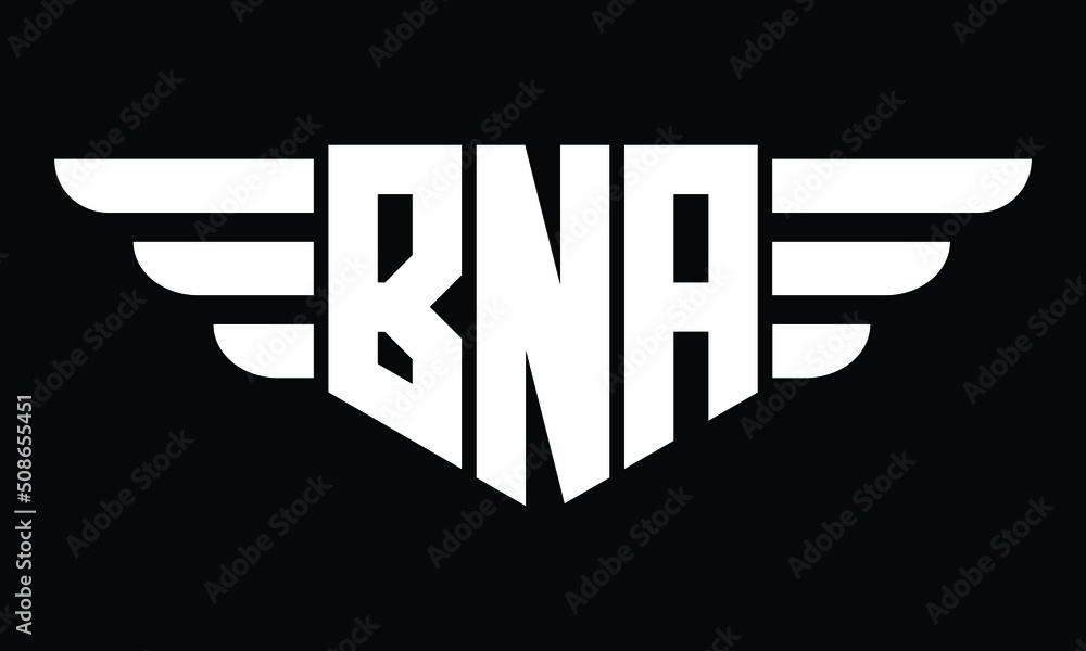 BNA three letter logo, creative wings shape logo design vector template ...