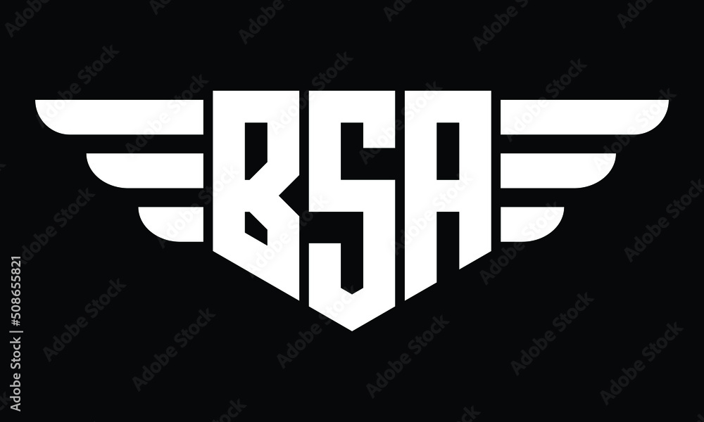 BSA three letter logo, creative wings shape logo design vector template ...