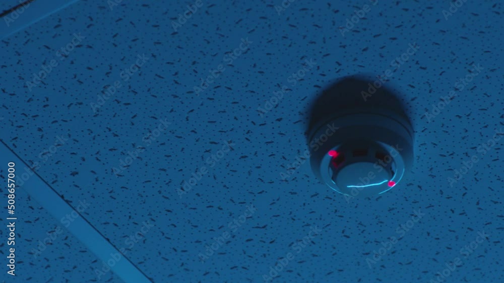 Fire Detection Sensor hangs on roof inside parking or office near ...