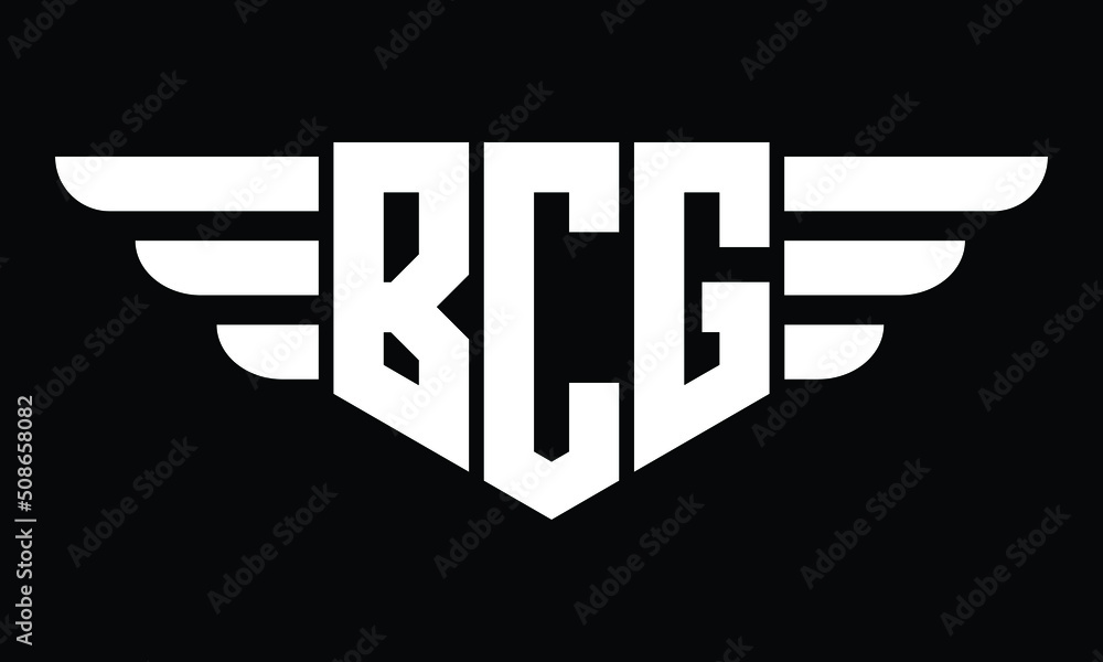BCG three letter logo, creative wings shape logo design vector template. letter mark, wordmark ...