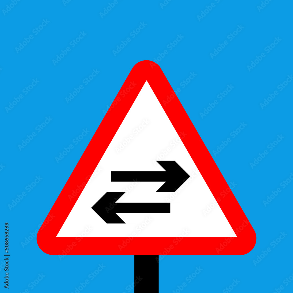 Warning triangle Two-way traffic crosses a one-way road sign Stock ...