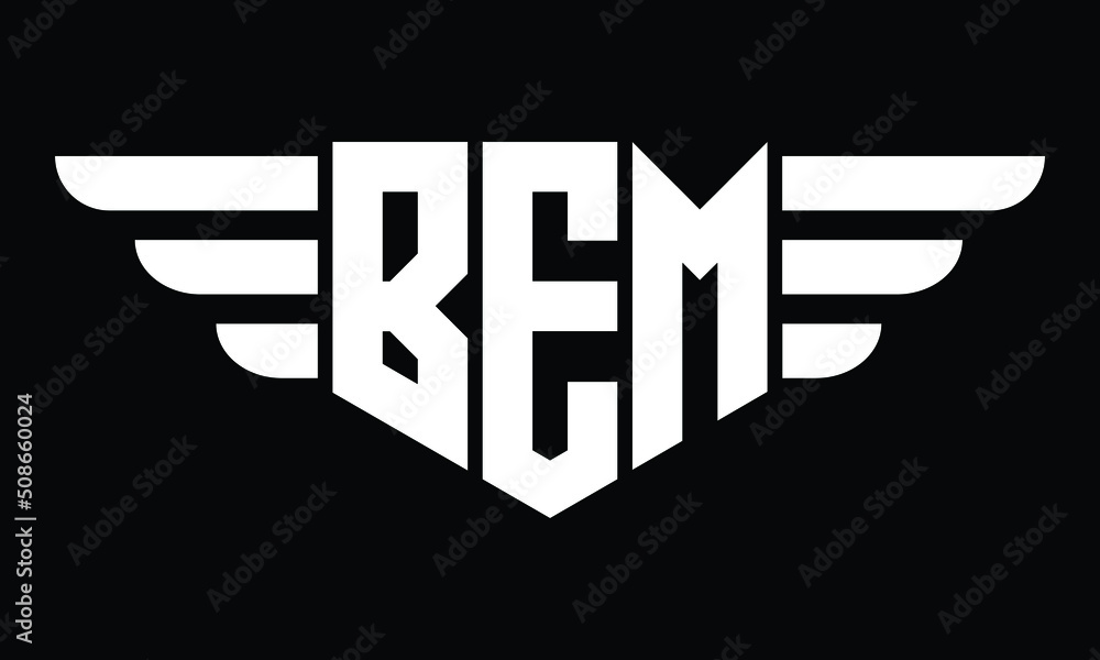 BEM three letter logo, creative wings shape logo design vector template ...