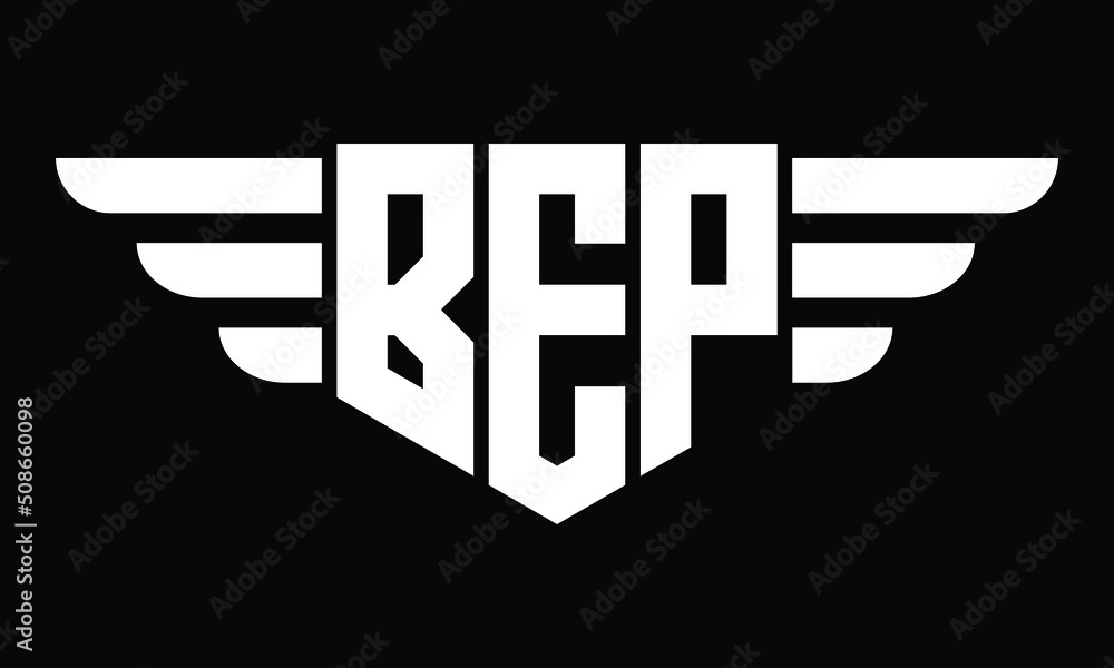 BEP three letter logo, creative wings shape logo design vector template ...