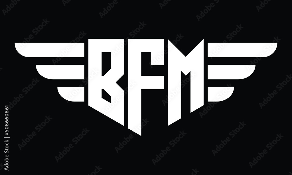 BFM three letter logo, creative wings shape logo design vector template ...