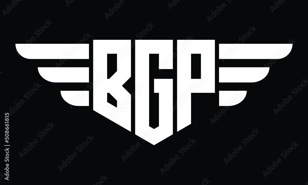BGP three letter logo, creative wings shape logo design vector template ...