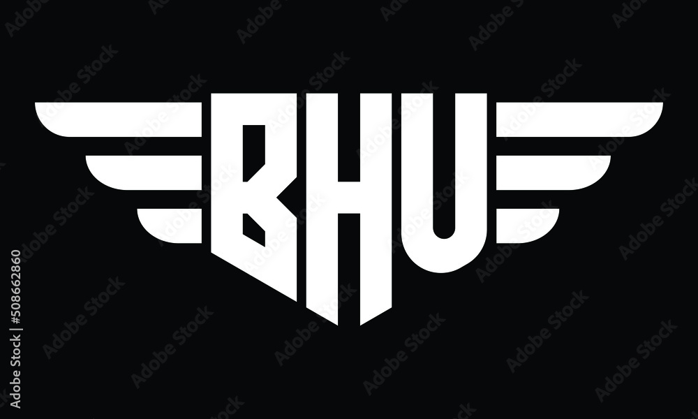 BHU three letter logo, creative wings shape logo design vector template ...