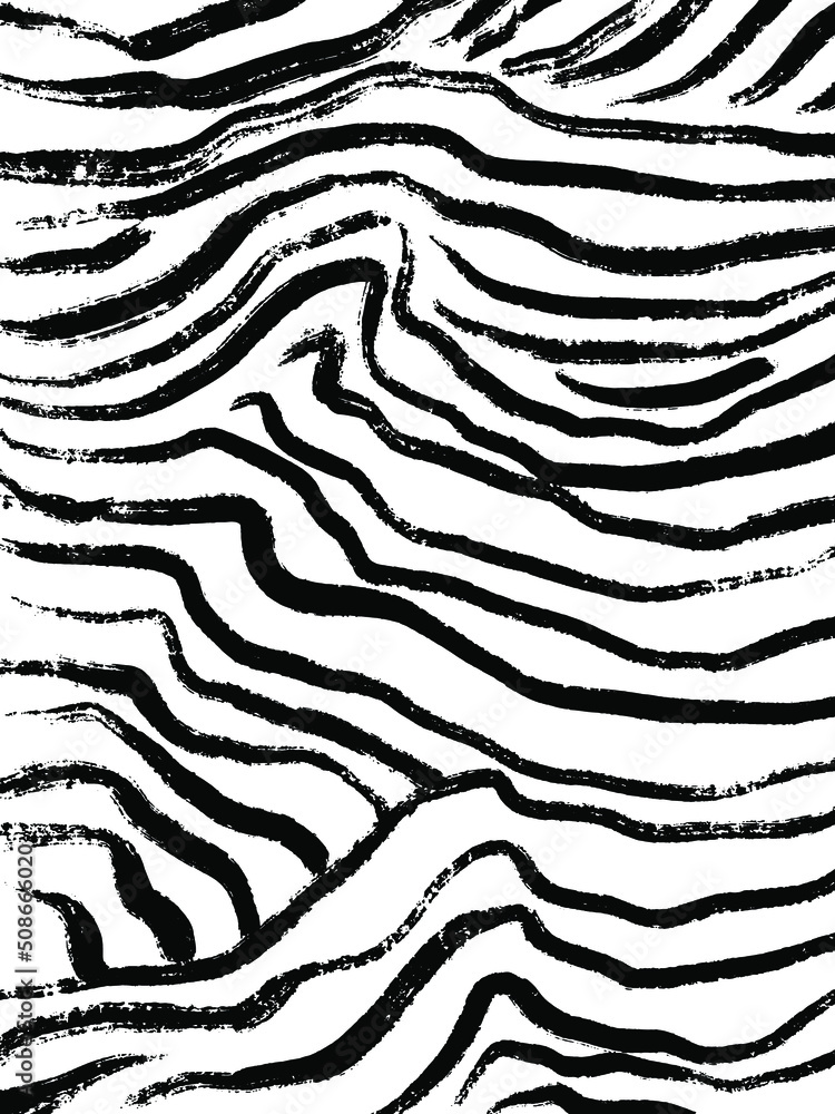 Abstract minimal black and white vector hand drawn illustration of wavy ...