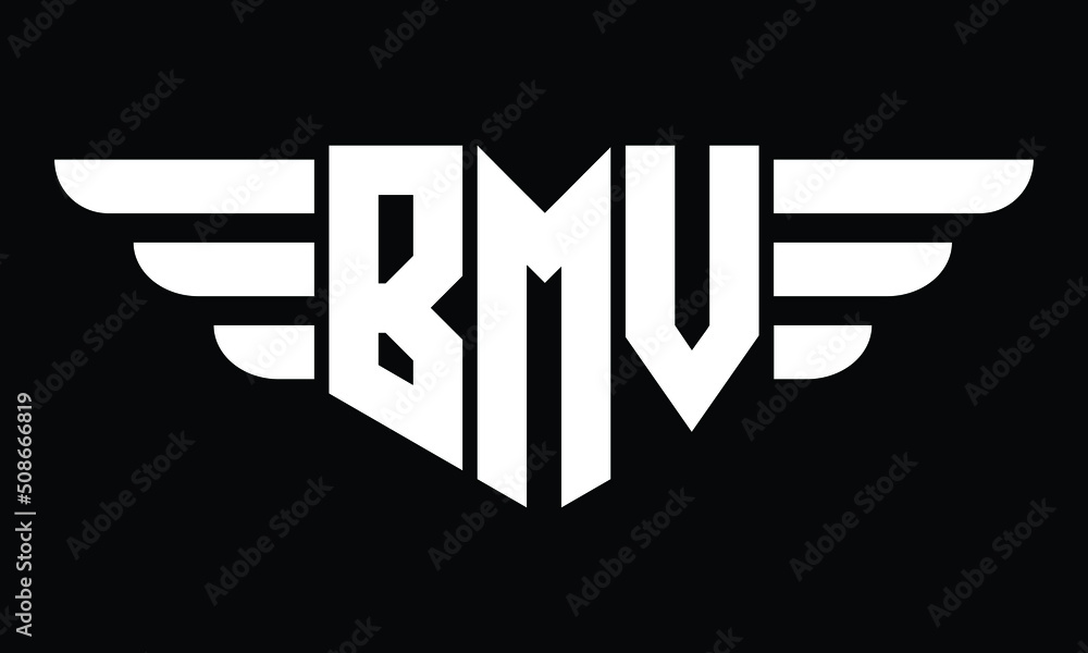BMV three letter logo, creative wings shape logo design vector template ...