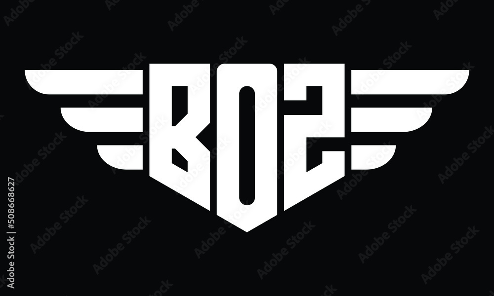 BOZ three letter logo, creative wings shape logo design vector template ...
