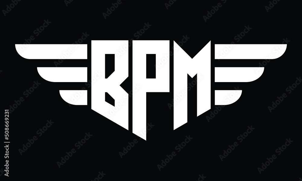 BPM three letter logo, creative wings shape logo design vector template ...