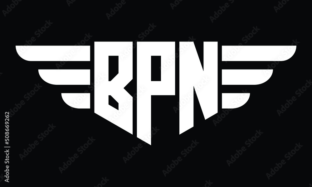 BPN three letter logo, creative wings shape logo design vector template ...