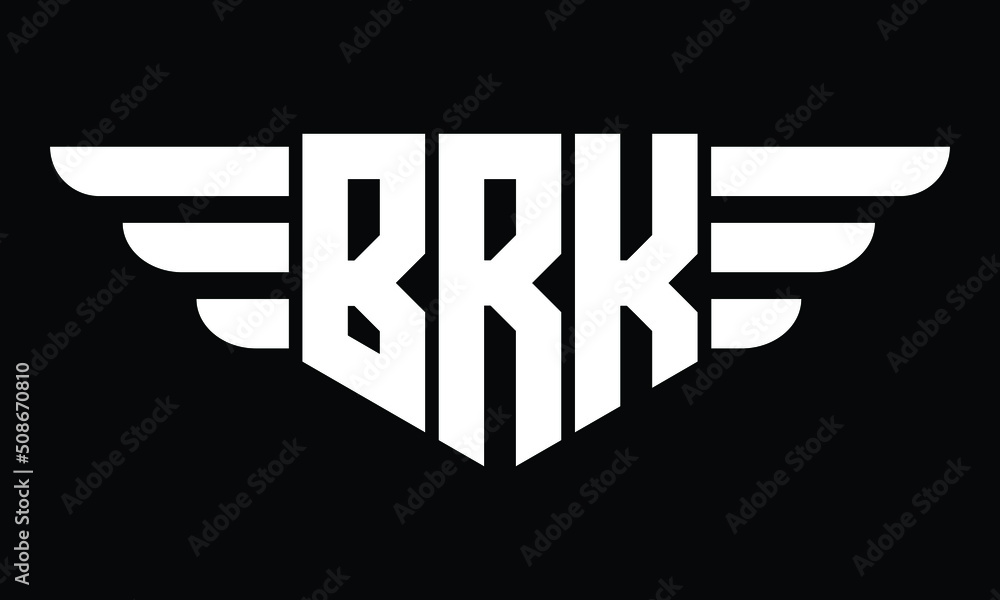 BRK three letter logo, creative wings shape logo design vector template. letter mark, wordmark ...