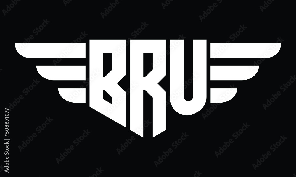 BRU three letter logo, creative wings shape logo design vector template ...