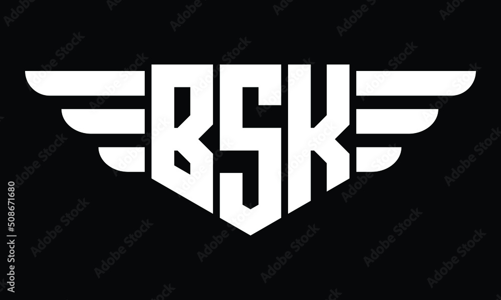 BSK three letter logo, creative wings shape logo design vector template ...