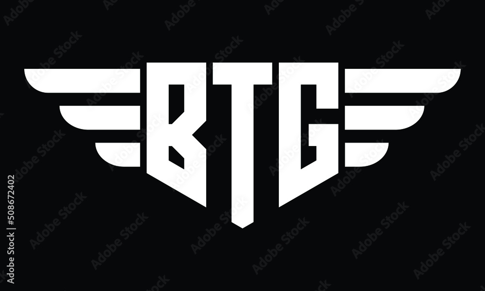 BTG three letter logo, creative wings shape logo design vector template ...