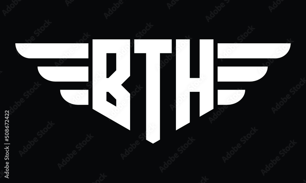 BTH three letter logo, creative wings shape logo design vector template ...