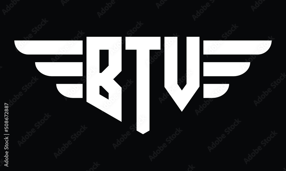 BTV three letter logo, creative wings shape logo design vector template ...