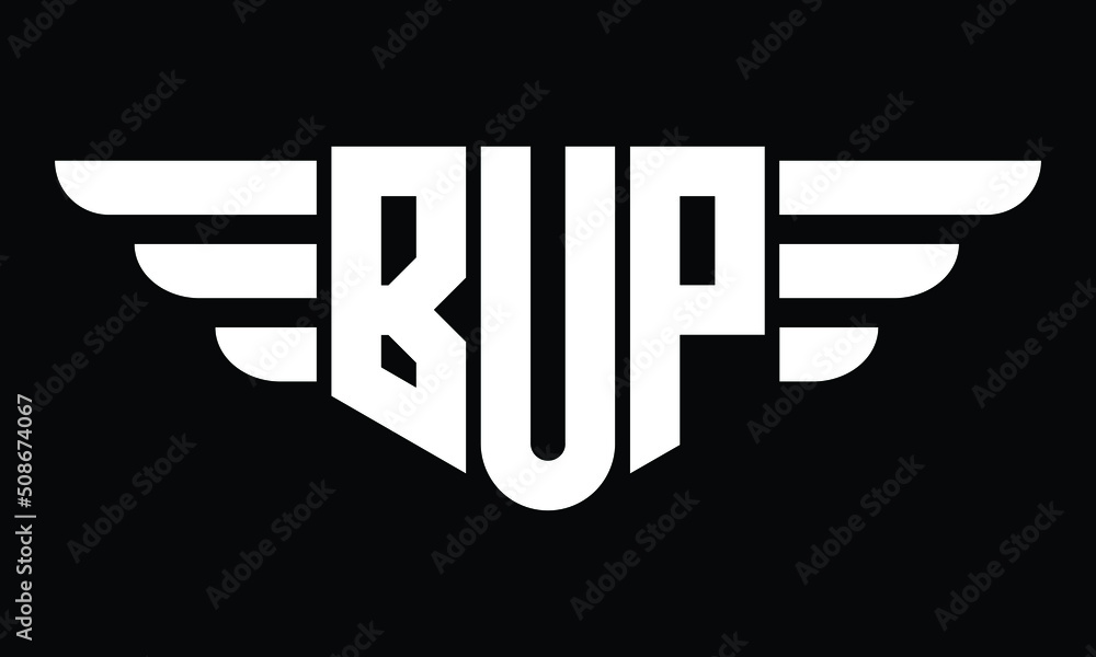 BUP three letter logo, creative wings shape logo design vector template ...
