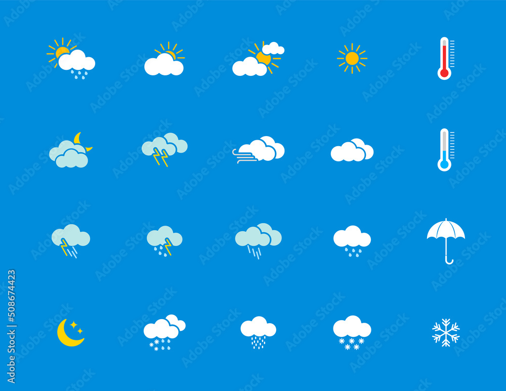 Weather icon set. Meteorology icons in flat style. Weather icon such as ...
