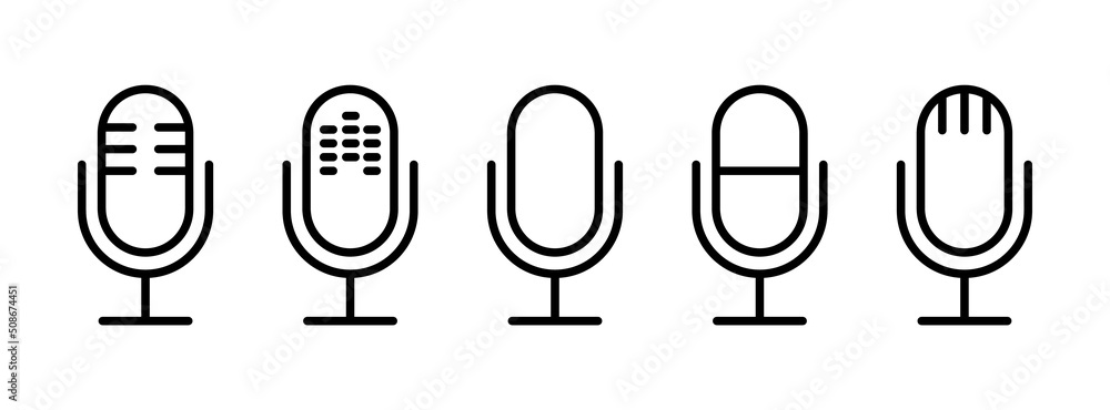 Microphone outline icon set. Voice, podcast and recording icon. Black ...