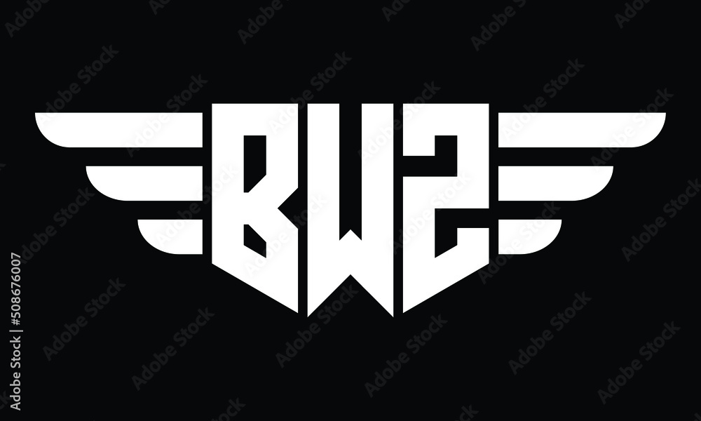 BWZ three letter logo, creative wings shape logo design vector template ...