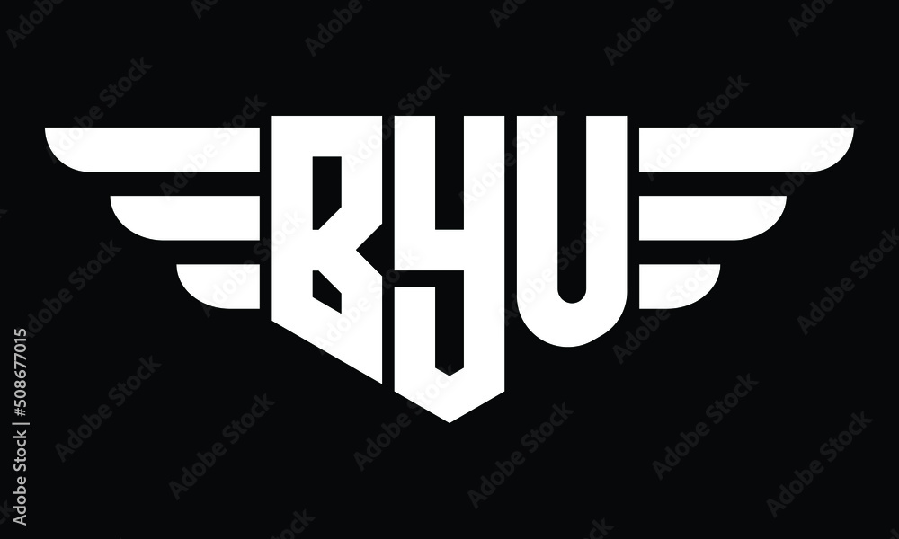 BYU three letter logo, creative wings shape logo design vector template ...