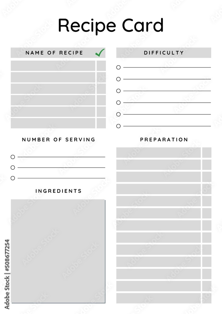 Printable Recipe Card Sheet Stock Illustration | Adobe Stock