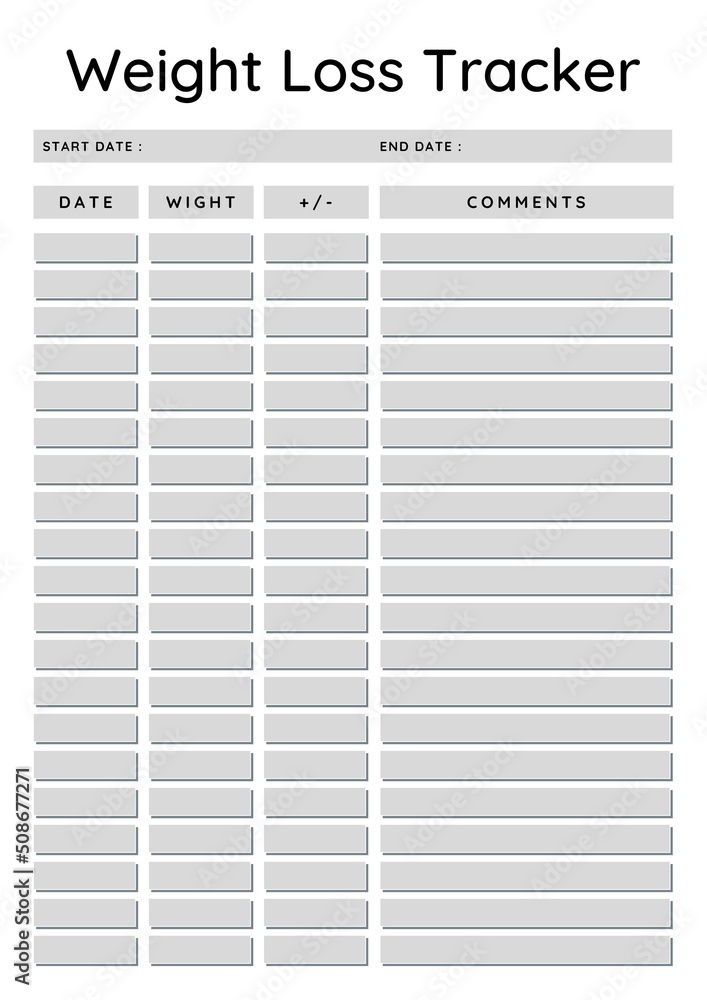 Printable Weight Loss Tracker Sheet Stock Illustration | Adobe Stock