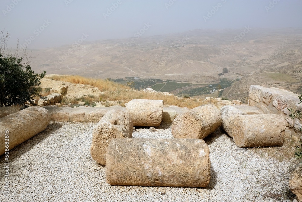 Panorama from Mount Nebo, Jordan. Mount Nebo is mentioned in the Bible ...